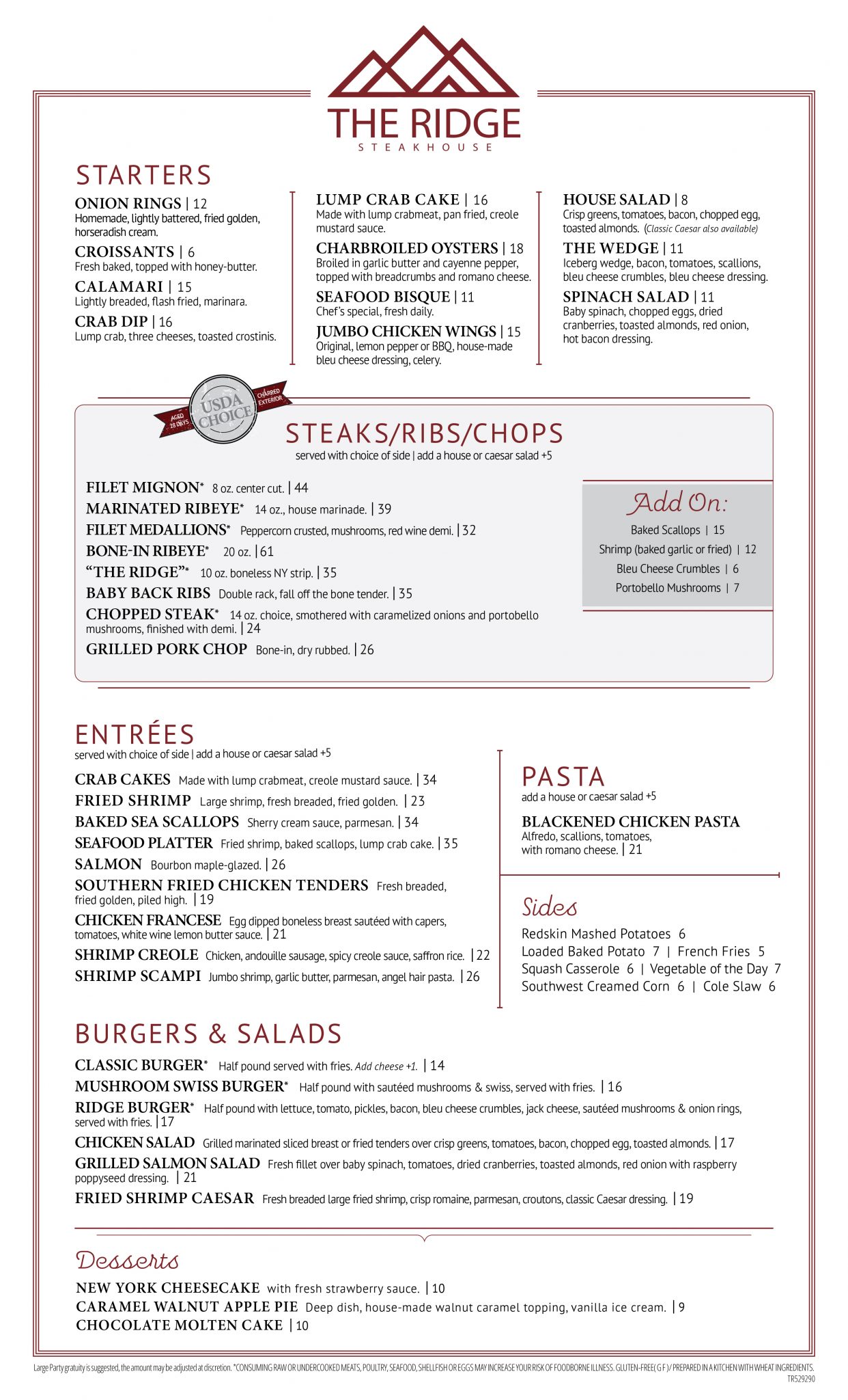 The Ridge | Menu - The Ridge Steakhouse