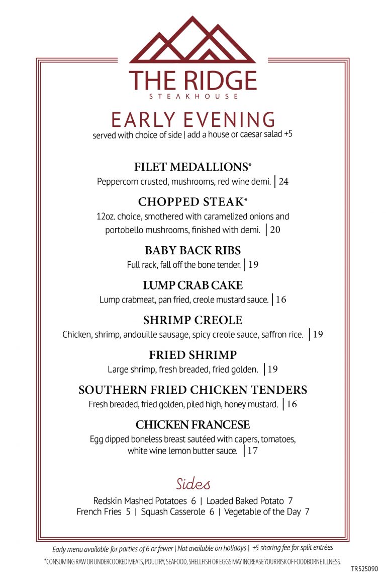 The Ridge | Menu - The Ridge Steakhouse